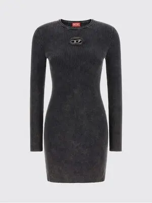 DIESEL® Ribbed Cotton Sheath Mini Dress With Contrast Oval D Logo