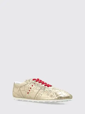 Marni Crackled Leather Low Top Sneakers With Notched Sole - Silver