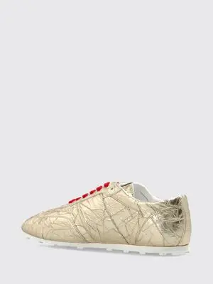 Marni Crackled Leather Low Top Sneakers With Notched Sole - Silver