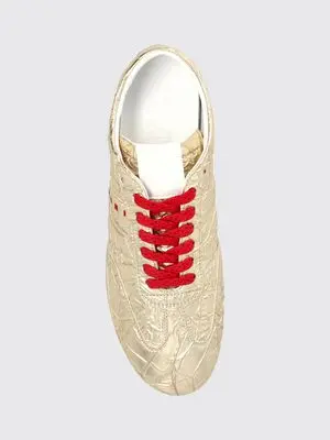 Marni Crackled Leather Low Top Sneakers With Notched Sole - Silver
