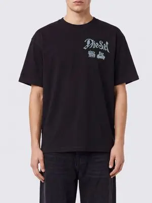 DIESEL® Relaxed Fit Cotton T-shirt With Graphic Print And Flocked Logo - Black