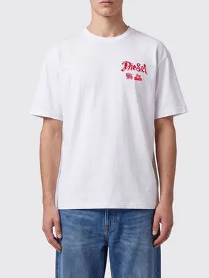 DIESEL® Relaxed Fit Cotton T-shirt With Graphic Print And Flocked Logo - White