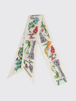 FERRAGAMO All-over Floral Print Pure Silk Bandeau Scarf - White
