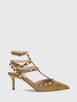 Valentino Garavani Rockstud Suede T-strap Slingback Pumps - Beige