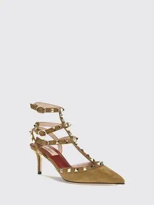 Valentino Garavani Rockstud Suede T-strap Slingback Pumps - Beige