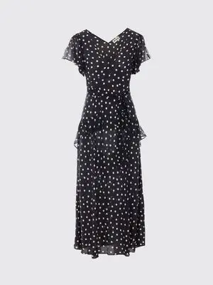 Rixo Polka-dot Silk Flared Midi Dress With Waist Tie - Blue