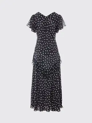 Rixo Polka-dot Silk Flared Midi Dress With Waist Tie - Blue