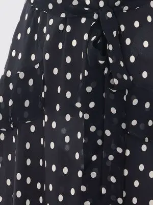 Rixo Polka-dot Silk Flared Midi Dress With Waist Tie - Blue