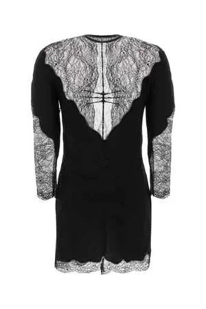 Attico Virgin Wool Crepe Dress With Lace Trim