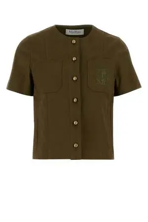 Max Mara Olive Stretch Cotton Zanzara Blouse - Green