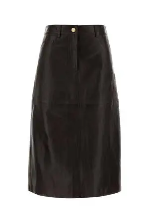 Max Mara S Dark Leather Gita Skirt - Brown