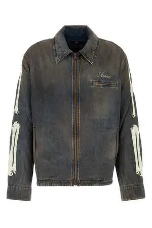 Amiri Denim Trucker Jacket With Bone Appliqu - Blue
