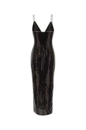 Alessandra Rich Embellished Stretch Silk Dress