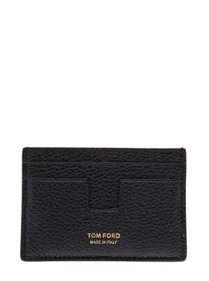 TOM FORD Card Holder With Logo Lettering Embossed On The Front In Grained Black Leather For - Multicolor