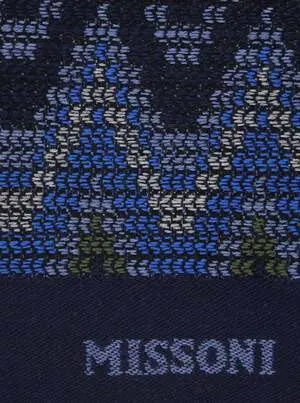 Missoni Blue Scarf With All-over Zig Zag Motif And Logo Lettering In Wool For