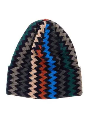 Missoni Beanie With Turn-up Brim Zigzag Motif In Wool Blend For - Black