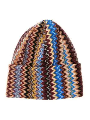 Missoni Beanie With Turn-up Brim Zigzag Motif In Wool Blend For - Multicolor