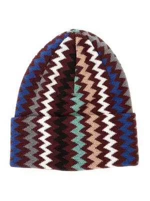 Missoni Beanie With Turn-up Brim Zigzag Motif In Wool Blend For - Multicolor
