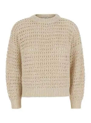 Brunello Cucinelli Knit Round Neck Sweater With Round Neck And Long Sleeves In White For - Multicolor