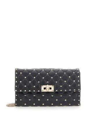 Valentino Garavani Rockstud Spike Nappa Shoulder Bag With Platinum Studs - Black