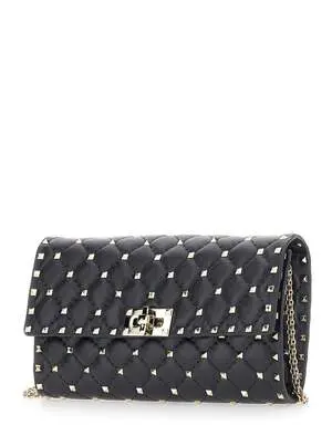 Valentino Garavani Black Crossbody Bag With Chain Strap And Rockstud Decoration In Quilted Leather For