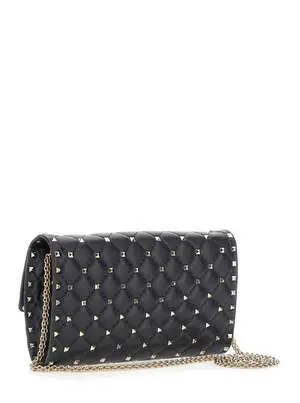 Valentino Garavani Black Crossbody Bag With Chain Strap And Rockstud Decoration In Quilted Leather For