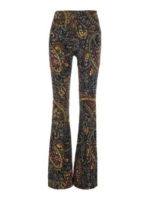 Etro Flared Leg Pants With All-over Print In Tech Fabric For - Multicolor