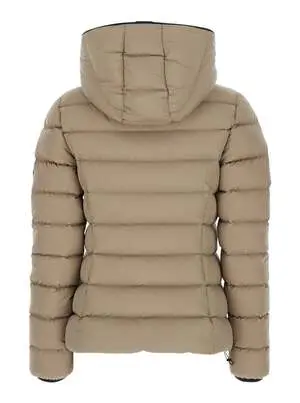 Moncler Beige Down Jacket With Hood And Logo Patch - Multicolor