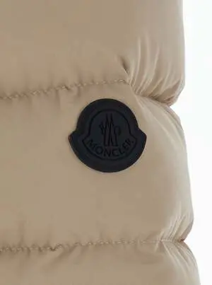 Moncler Beige Down Jacket With Hood And Logo Patch - Multicolor