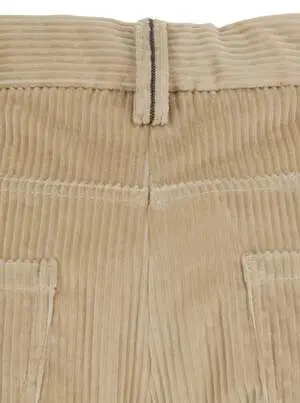 Brunello Cucinelli White Cotton Corduroy Pants With Elastic Waist