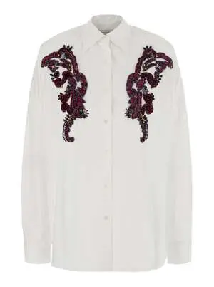 Dries Van Noten Kasia' White Shirt With Classic Collar And Embroidery On The Front In Cotton For - Multicolor