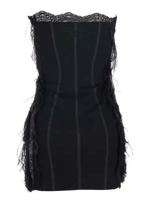 Attico Black Lace Feather Embellished Dress