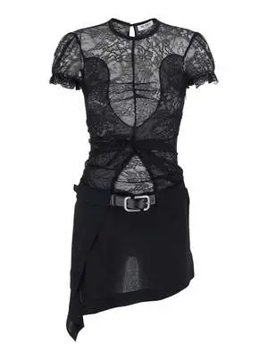 Attico Wool Crepe And Lace Dress - Multicolor