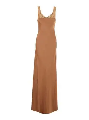 FORTE_FORTE Long Dress With Fixed Straps And Lace Detail On Straps And Neck In Blend Viscose For - Pink