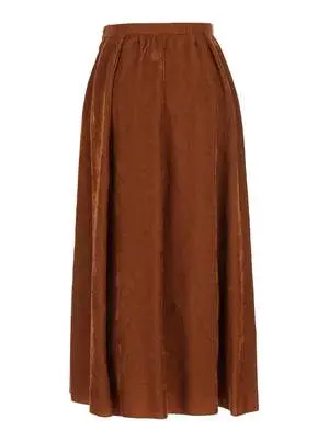 FORTE_FORTE Brown Corduroy Pleated Long Skirt - Multicolor