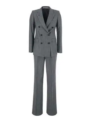 Tagliatore Double-breasted Suit With Peak Revers In Wool Blend For - Gray