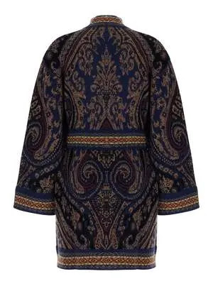 Etro Wool Blend Geometric Embroidered Belted Cardigan - Multicolor