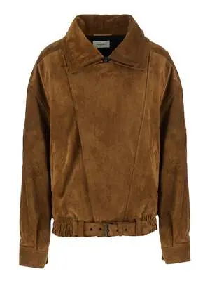 Saint Laurent Suede Jacket With Classic Collar And Belt - Multicolor