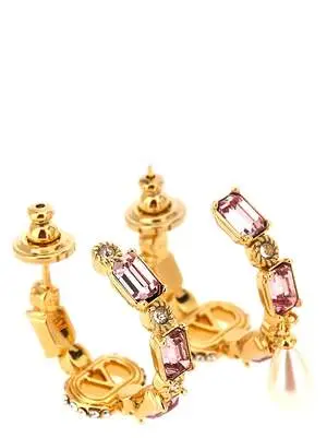 Valentino Garavani Ovalette Hoop Earrings With Pink Crystals And Pearl