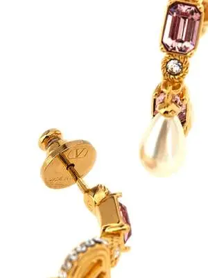Valentino Garavani Ovalette Hoop Earrings With Pink Crystals And Pearl