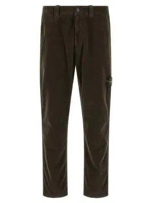 Stone Island Cotton Corduroy Pants With Detachable Logo Badge