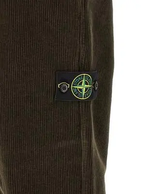 Stone Island Cotton Corduroy Pants With Detachable Logo Badge