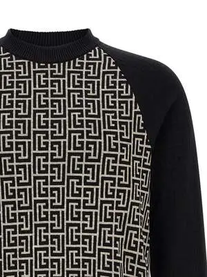 Balmain Pb Monogram Mesh Crew Neck Sweater - Multicolor