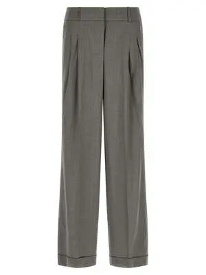 Peserico Wide Leg Palazzo Pants In Virgin Wool Twill - Gray