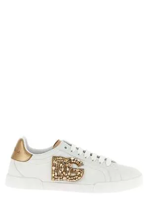 Dolce & Gabbana Embellished Crystal Logo Low-top Sneakers - Gold