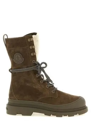 Moncler Vera High Suede Shearling Lace-up Boots - Brown