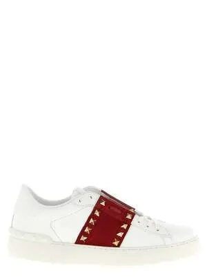 Valentino Garavani VALENTINO GARAVANI Rockstud Untitled Calfskin Leather Low-Top Sneakers Red
