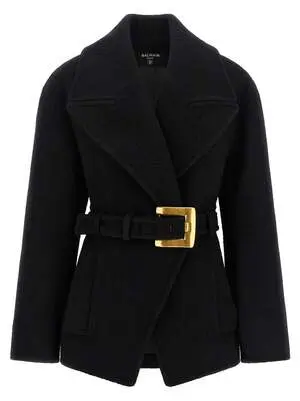 Balmain Anthem' Belted Caban - Black