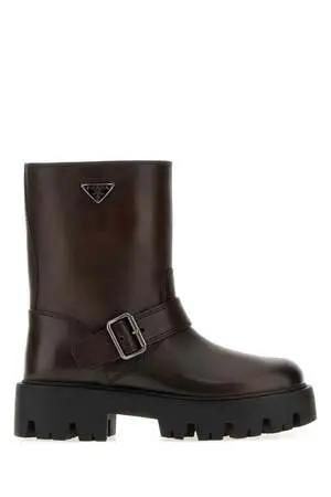 Prada Brow Leather Ankle Boots - Brown