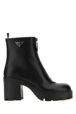 Prada Leather Ankle Boots - Black